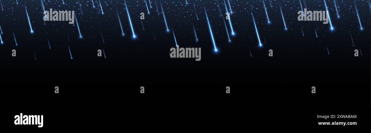 Icy meteor rain, shooting stars background. Bright, streaking lights falling from the sky Stock ...