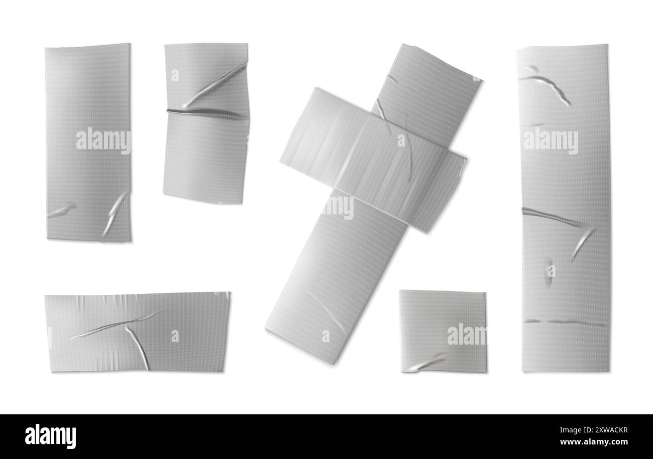 Silver adhesive tape pieces with texture. Realistic 3d vector ...