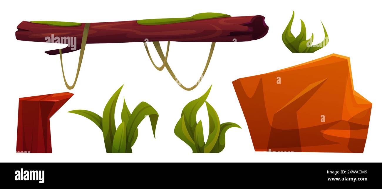 Jungle landscape design elements set isolated on white background ...