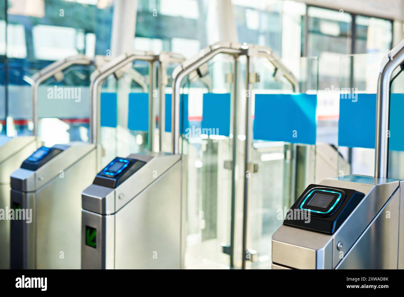 Ticket machine, barriers and entrance at subway station with electronic ...