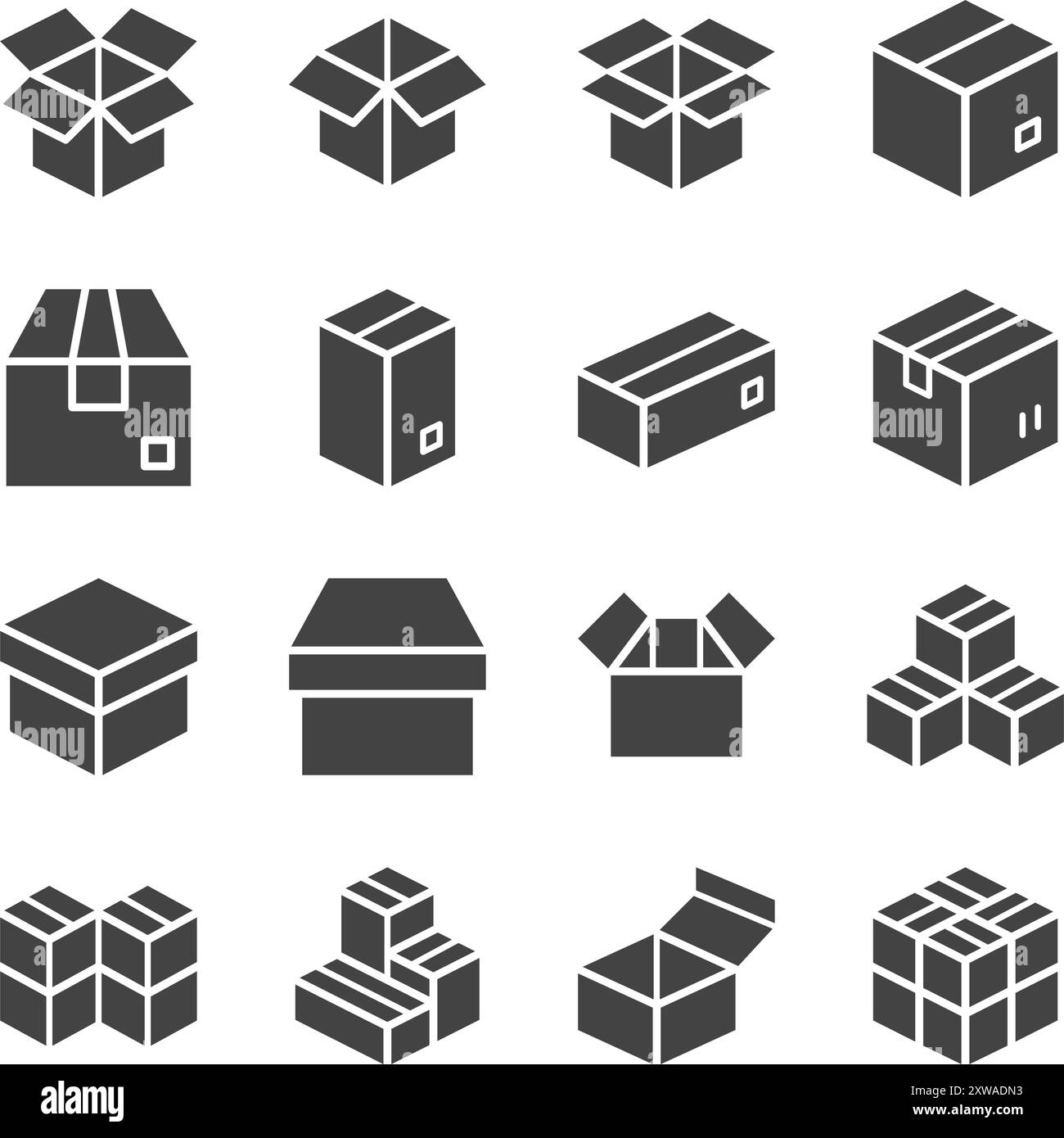 cardboard and parcel solid icon set,vector and illustration Stock ...