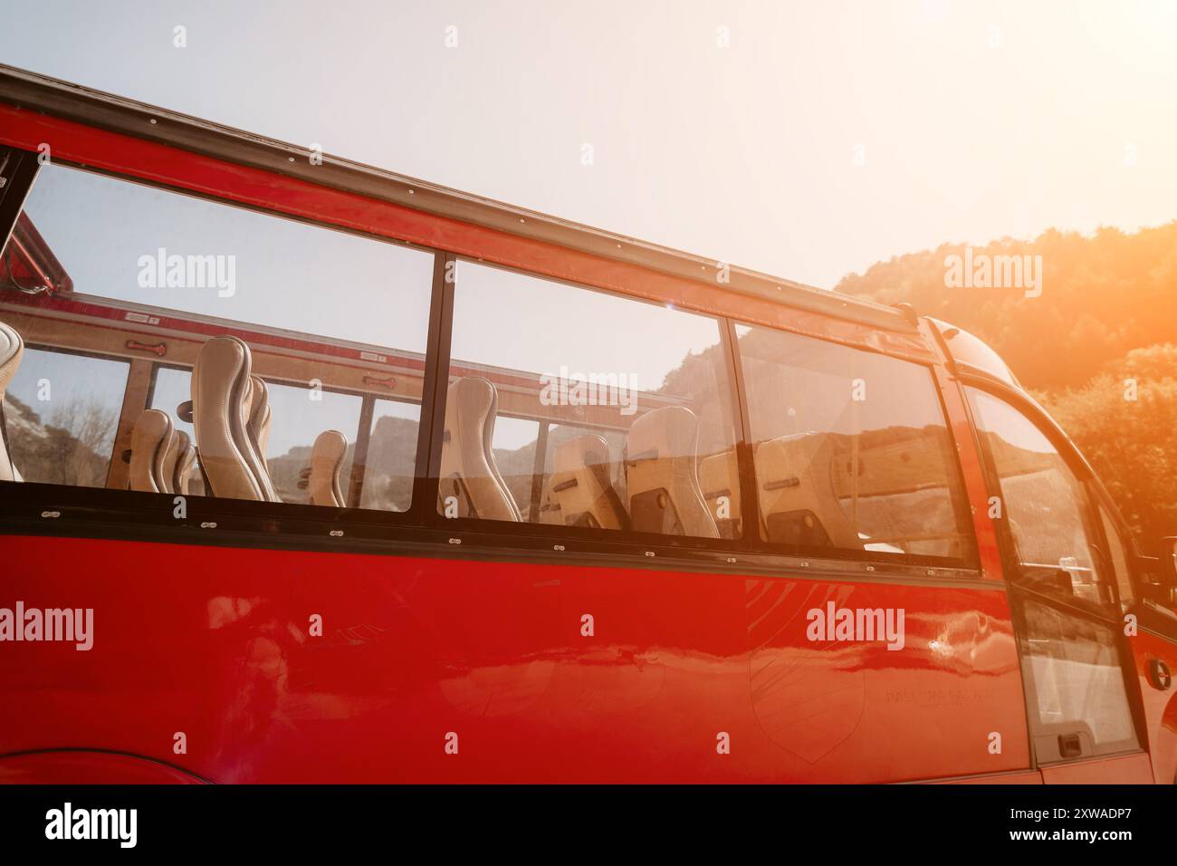 Bus Tour Passengers Scenic Landscape Sunlit Day Stock Photo - Alamy