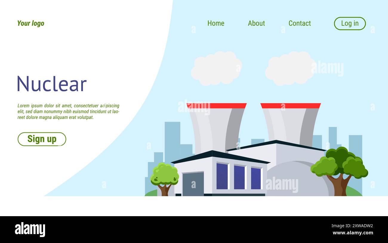 Power plant landing page. Nuclear station. Electricity generation ...