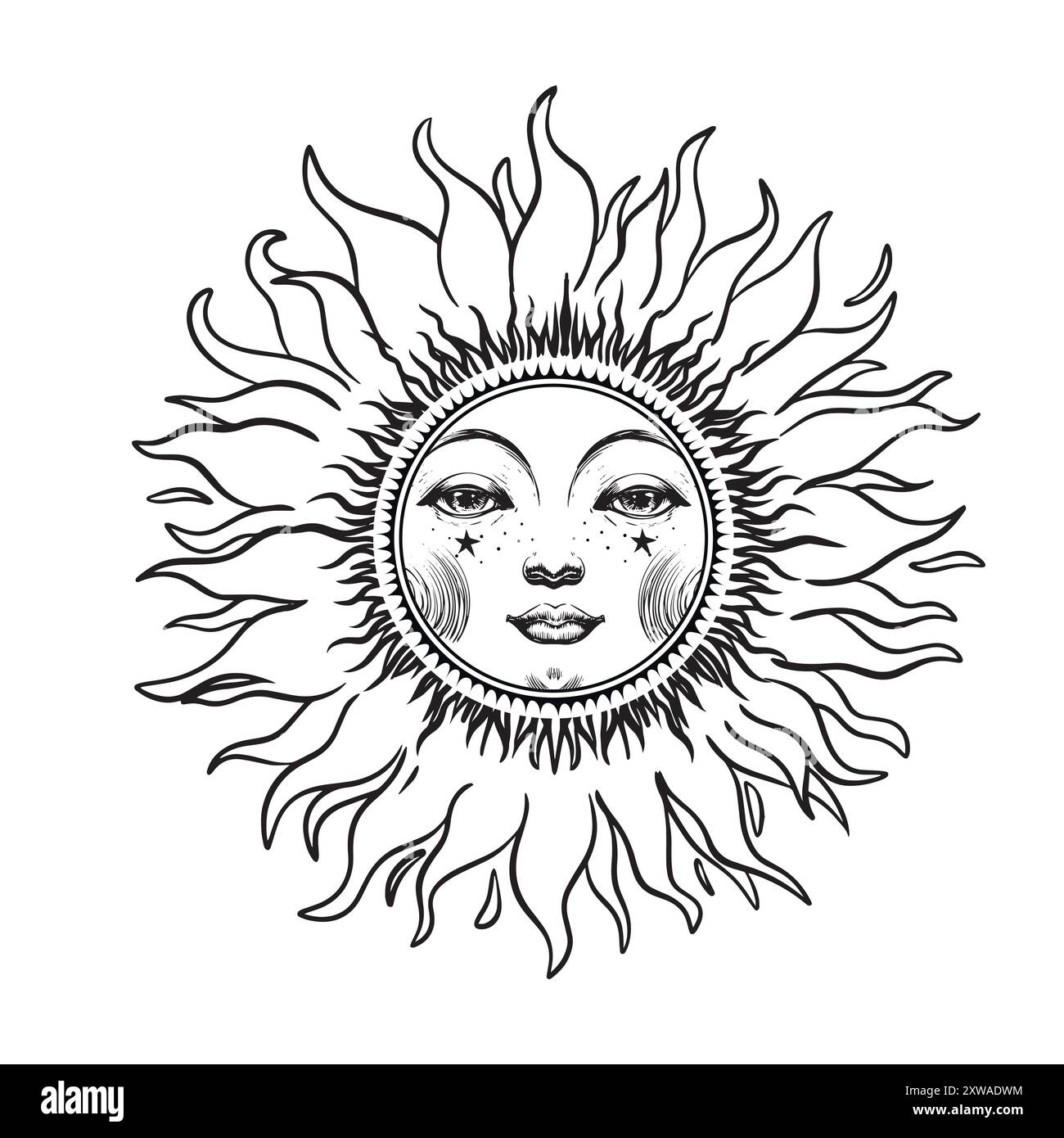 Mystical sun or moon with face, celestial astrology logo, Boho zodiac ...
