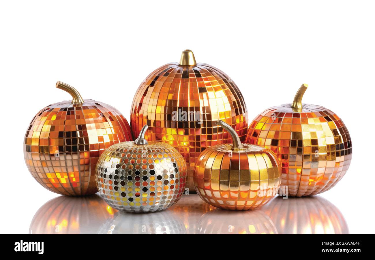 Reflective mosaic pumpkin, Set of Disco Pumpkin vector illustration on white background Stock ...