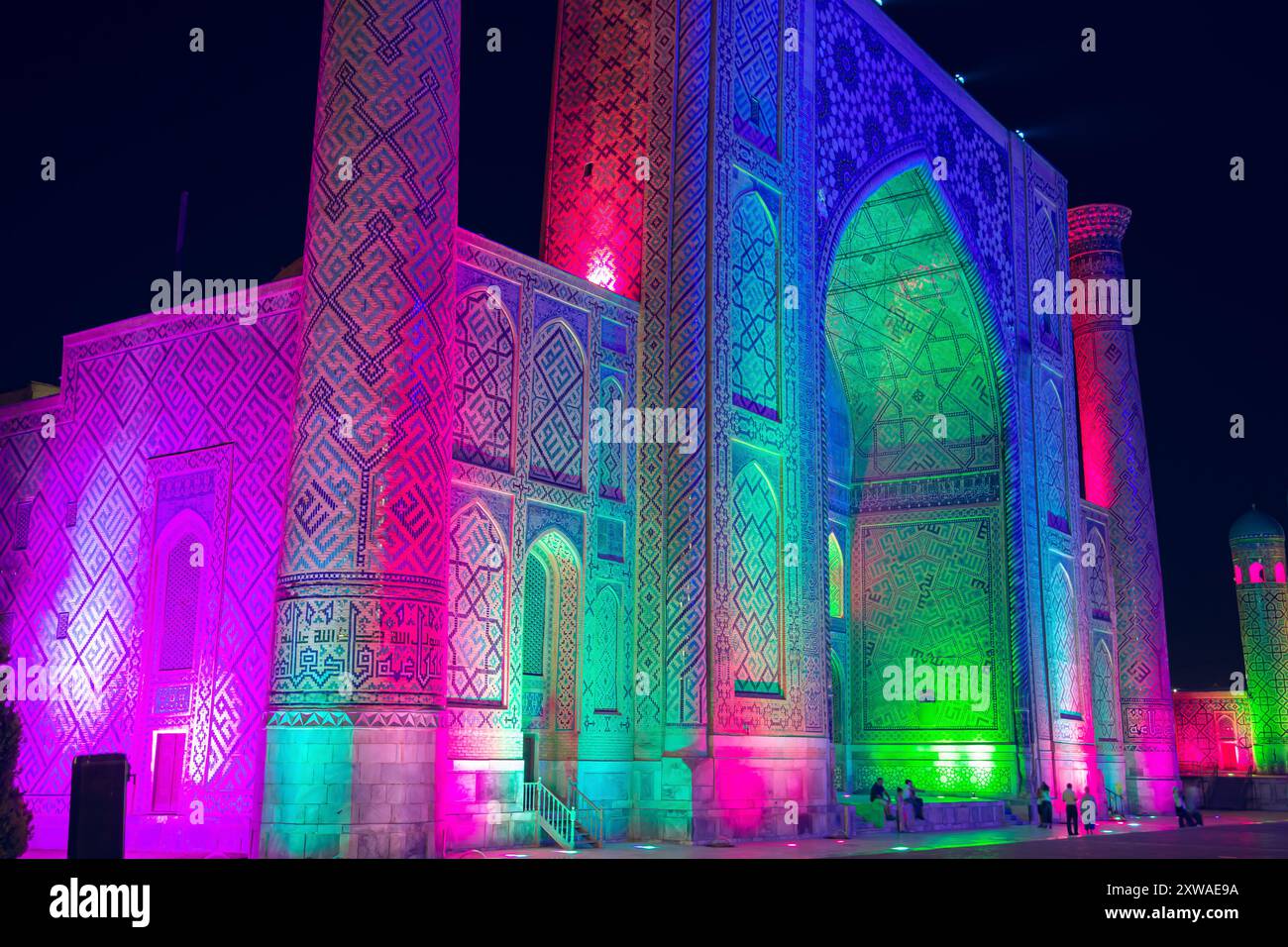 Light show on the facades of the madrasahs of Registan Square ...