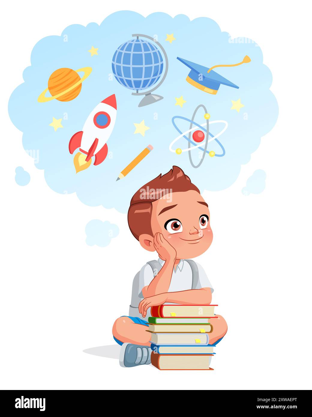 Little school boy dreaming of a career in science. Cartoon vector ...
