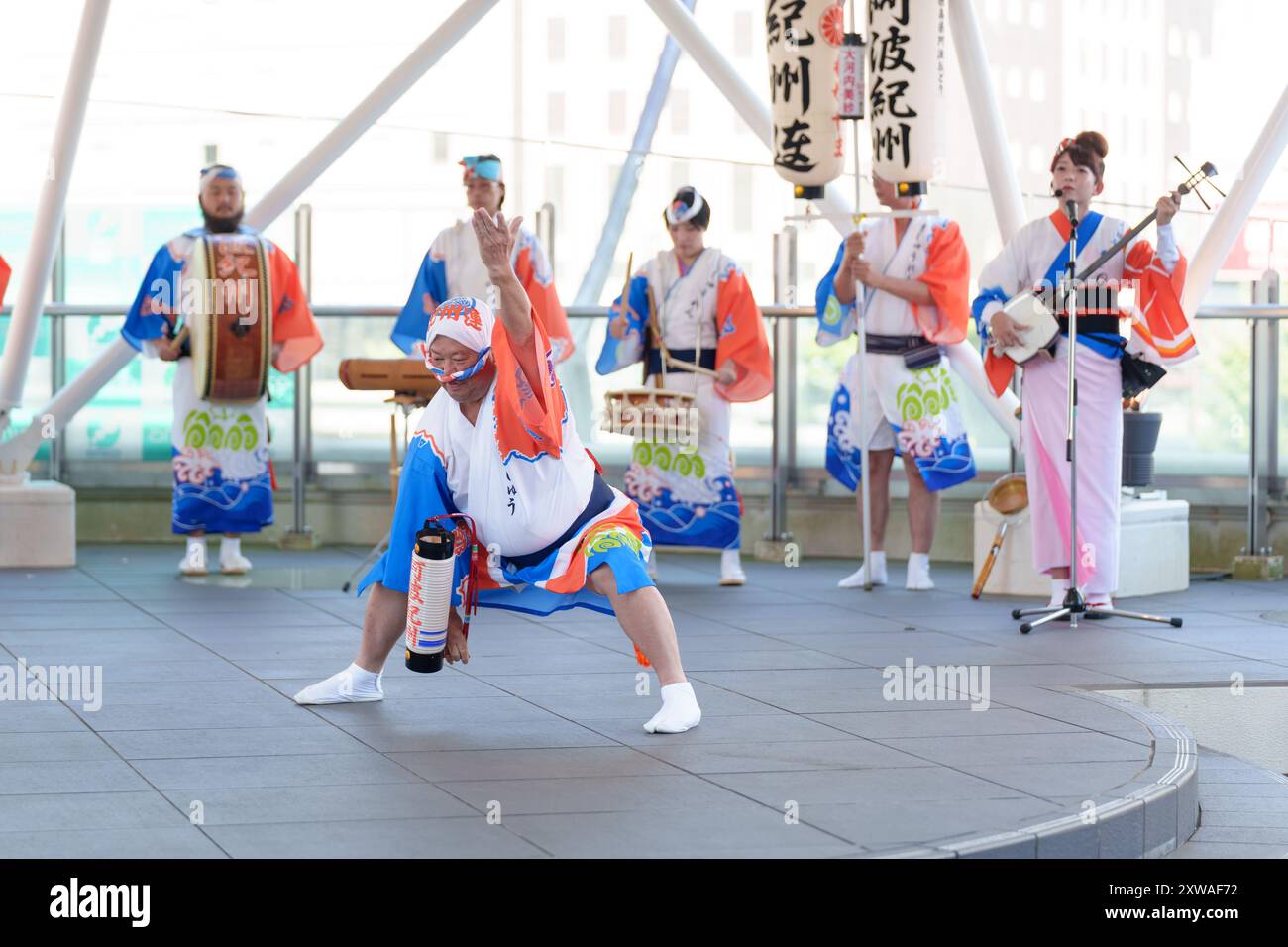 Tokushima Awa Odori Festival 2024. Performers are performing Japanese traditional Awa dance on ...