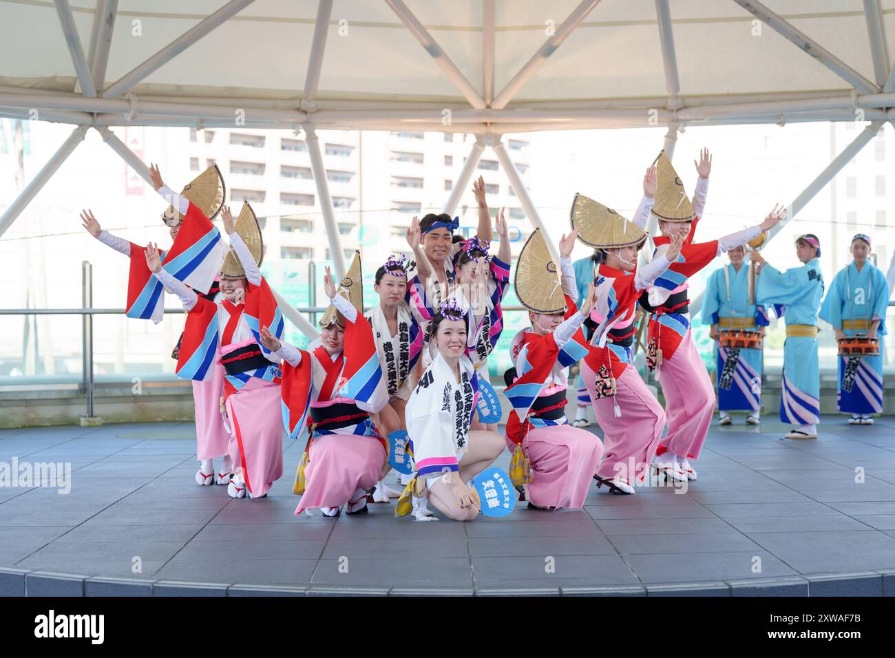 Tokushima Awa Odori Festival 2024. Performers are performing Japanese traditional Awa dance on ...