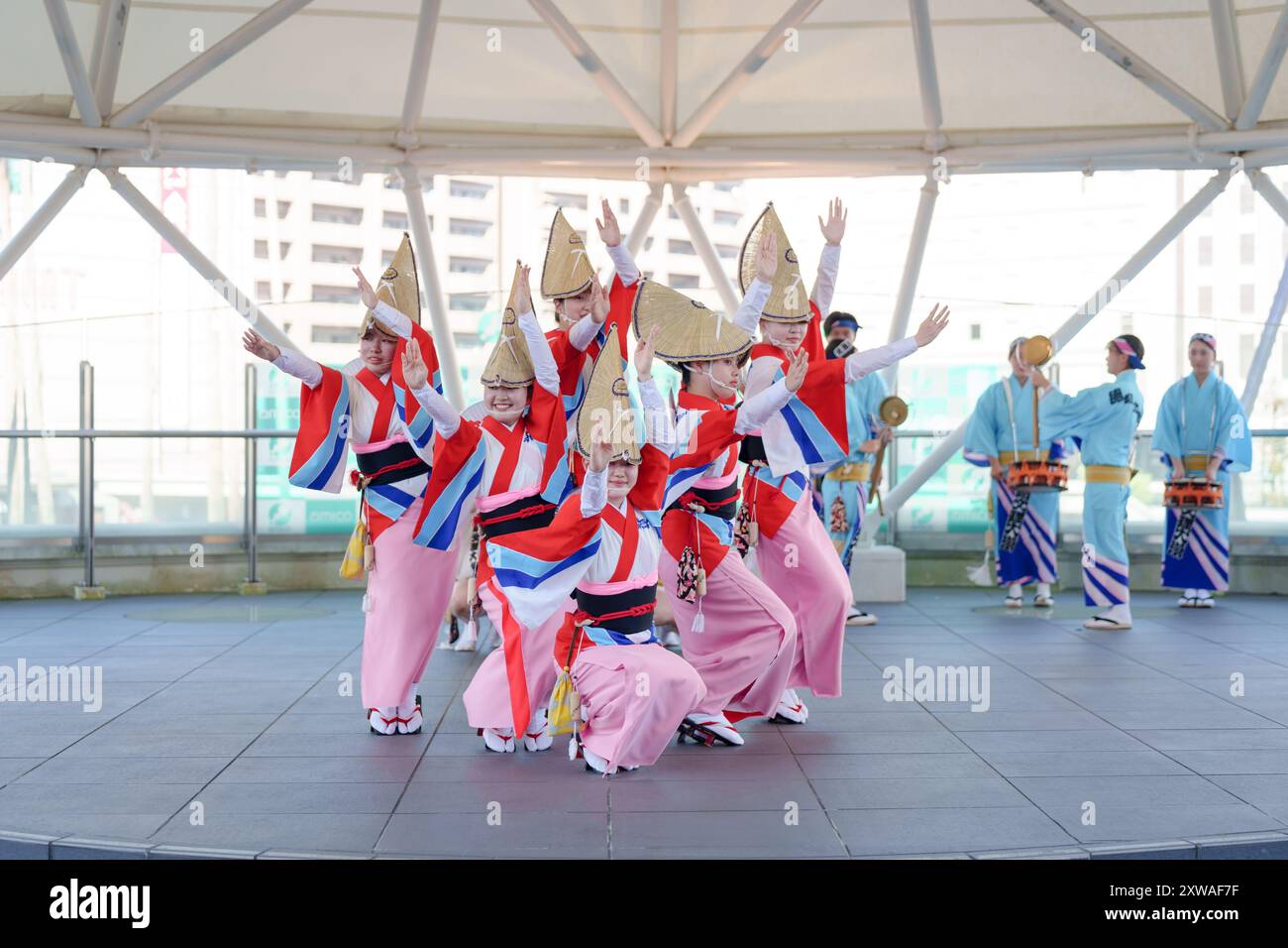 Tokushima Awa Odori Festival 2024. Performers are performing Japanese traditional Awa dance on ...