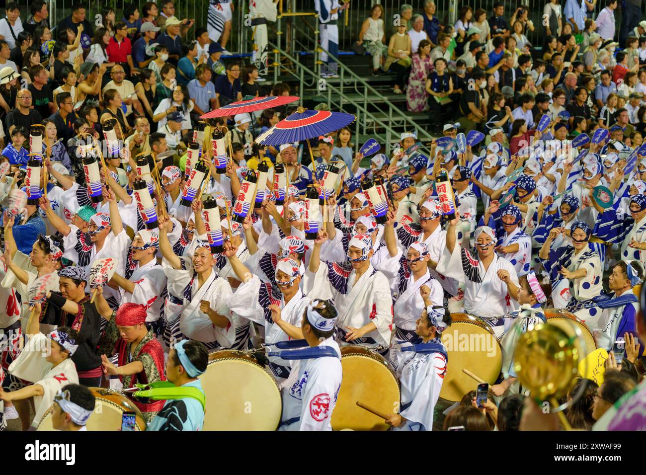 Tokushima Awa Odori Festival 2024 Soodori. All of performers dance and ...