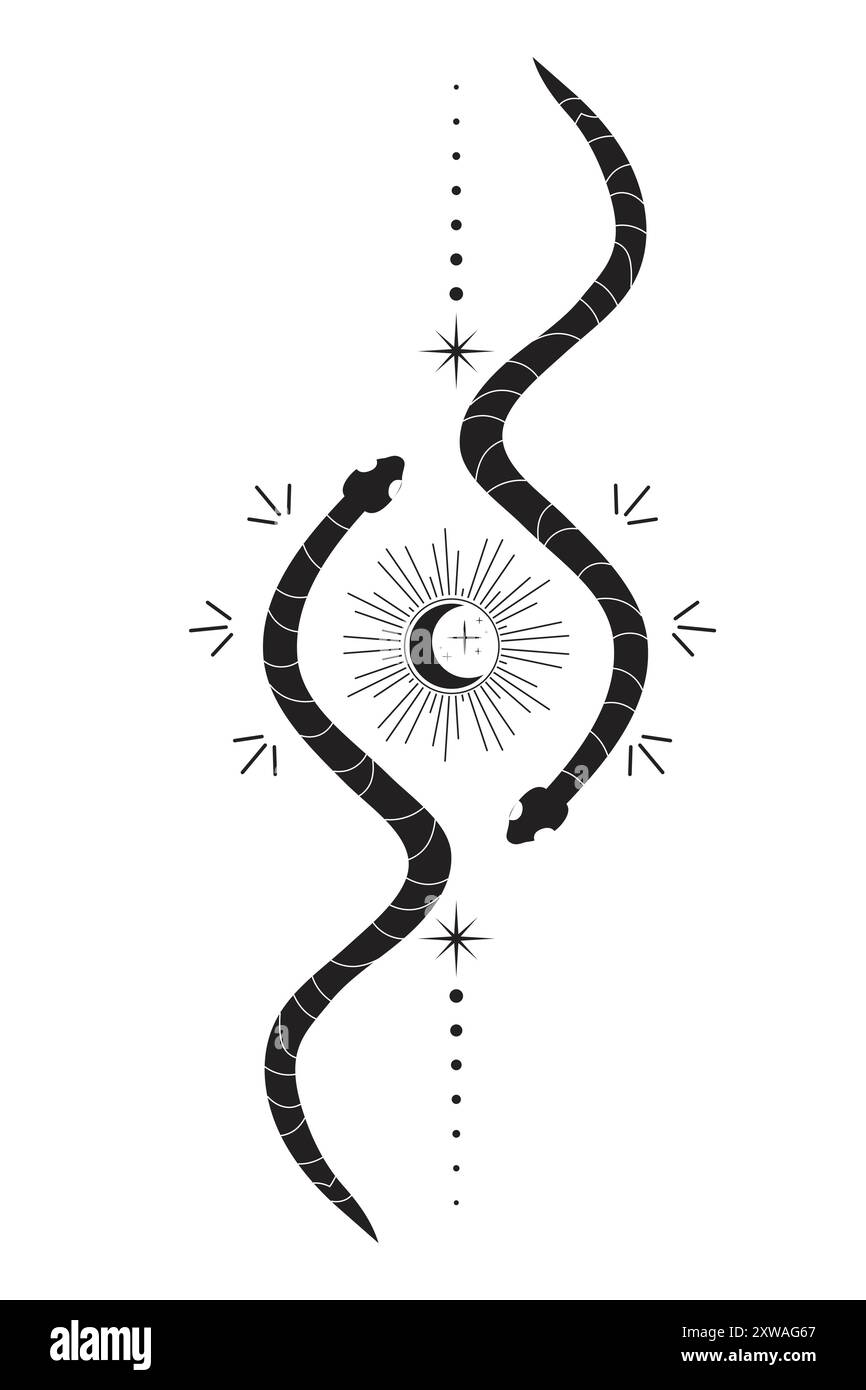 Celestial serpent snake circle frame, esoteric tarot or tattoo mystery ...