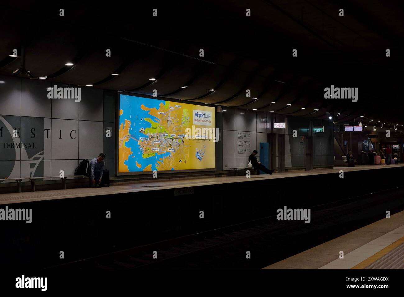 Domestic airport terminal train station at Mascot, with a a large ...