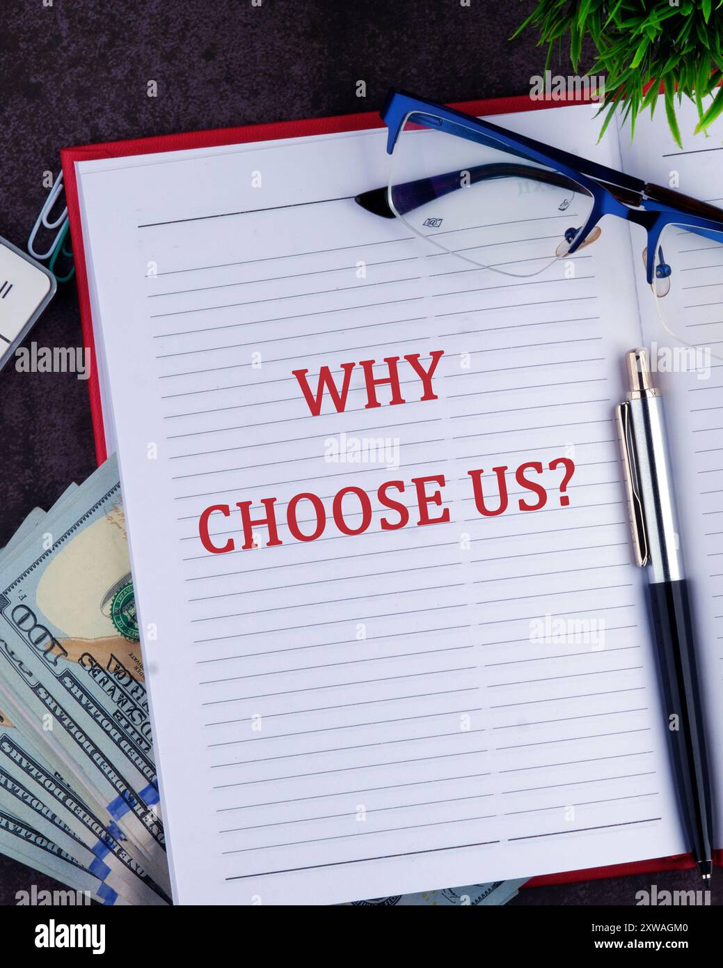 Why choose us symbol. Business motivational . Copy space. Words WHY ...