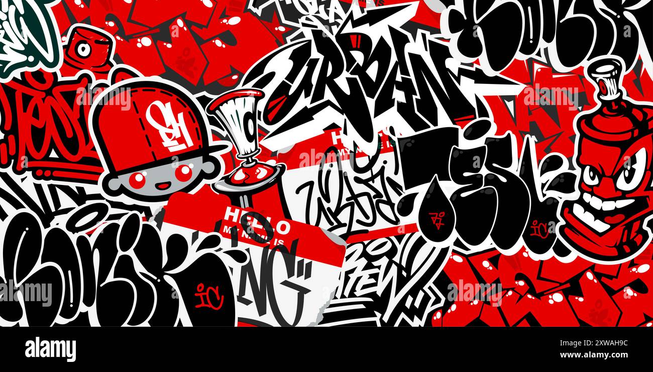 Modern Abstract Urban Graffiti Style Sticker Bombing With Some Street ...