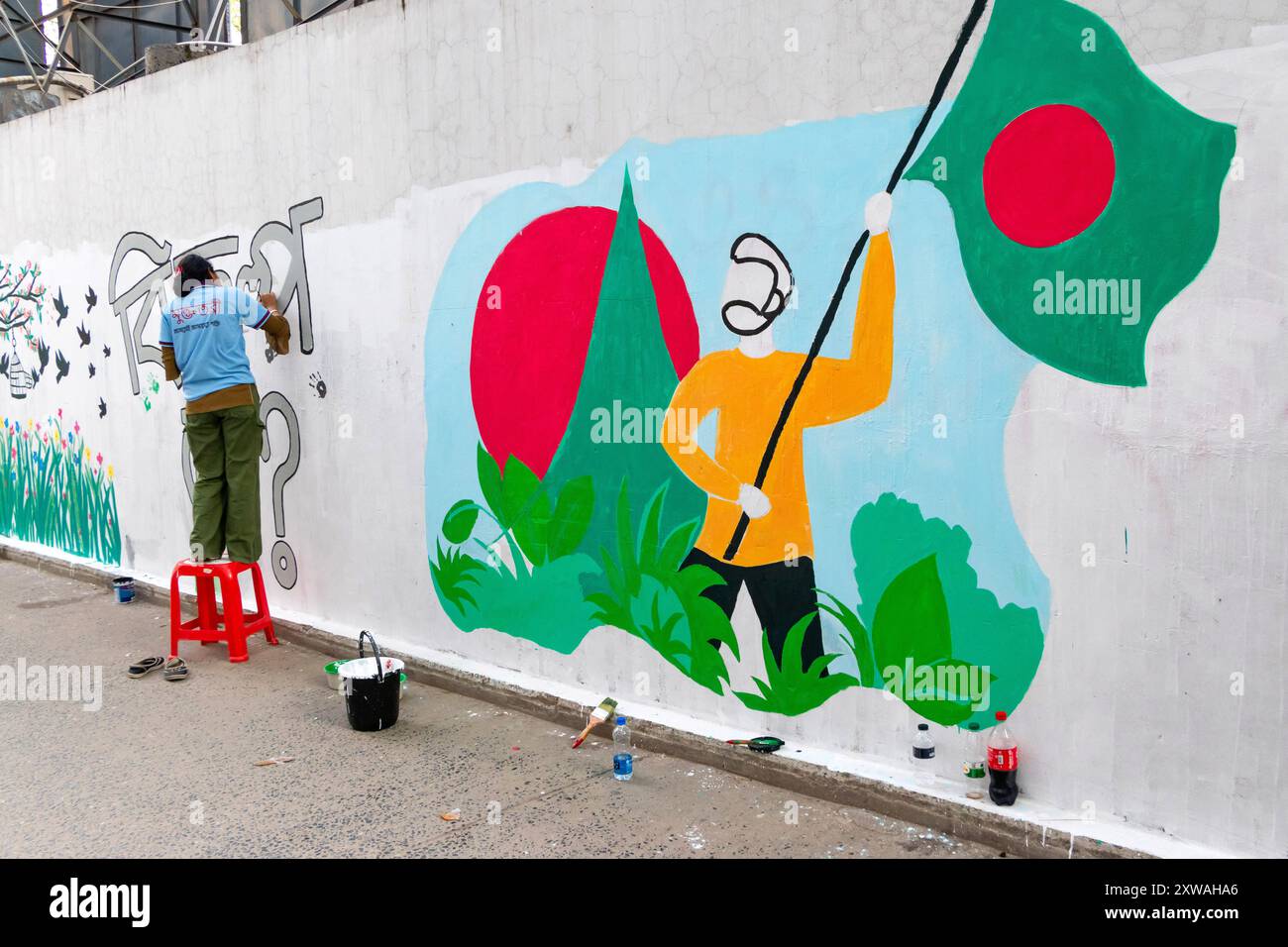 Narayanganj, Dhaka, Bangladesh. 19th Aug, 2024. Students paint graffiti ...