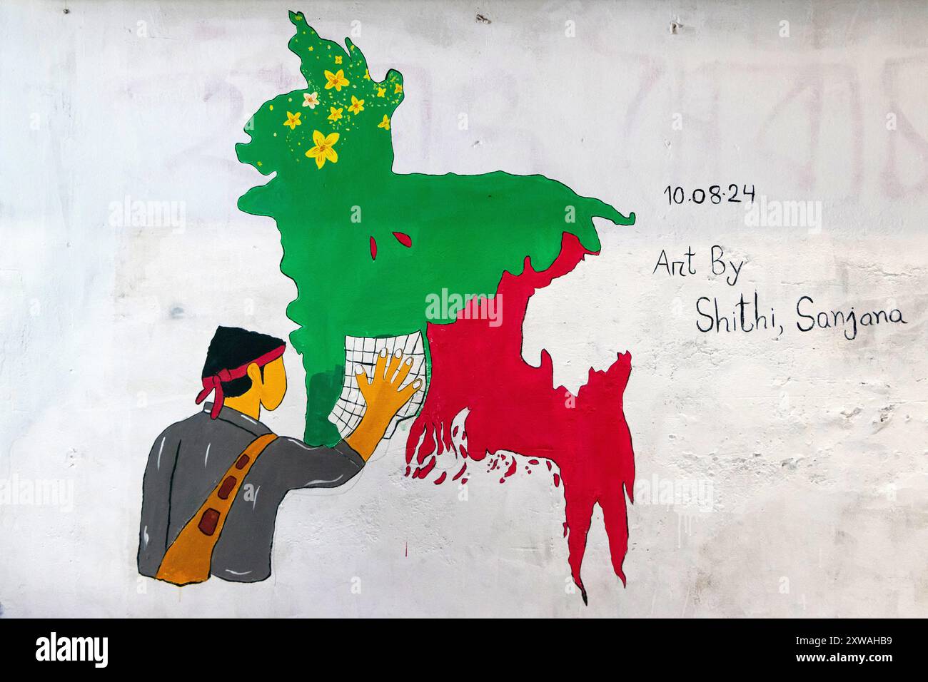 Narayanganj, Dhaka, Bangladesh. 19th Aug, 2024. Students paint graffiti ...