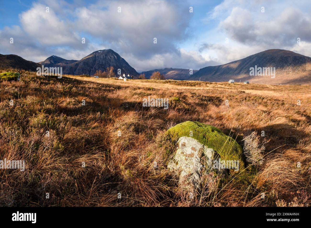 Typical house, Glen Coe valley, Lochaber Geopark, Highlands, Scotland ...