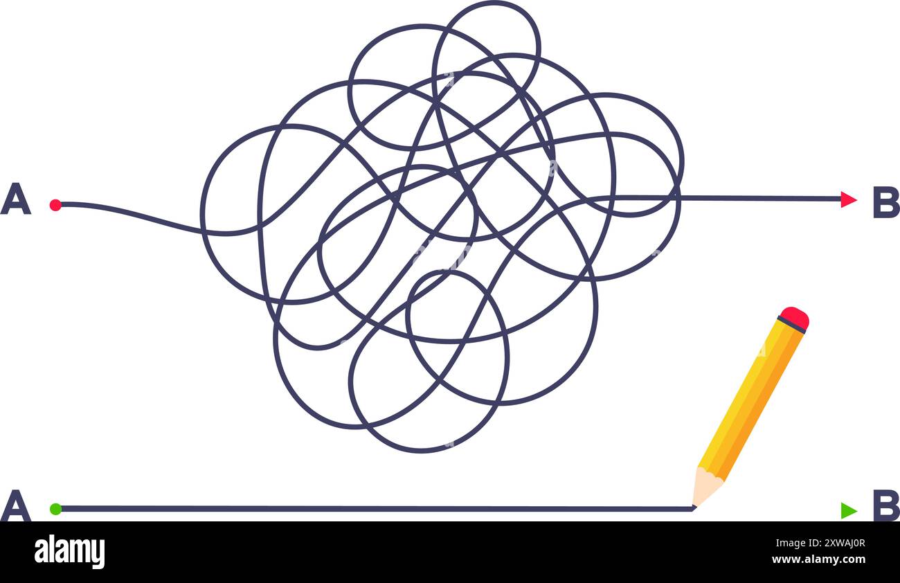 Complex and easy simple way from point A to B vector illustration Stock ...