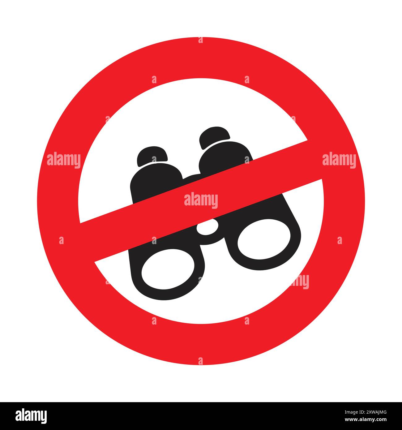 Binoculars in red circle. Binoculars ban, do not search icon, do not ...