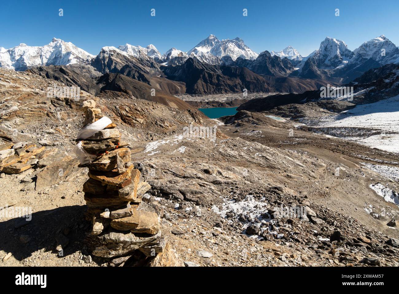 Renjo La, Nepal: View from the top of the Renjo La high pass at 5368m ...