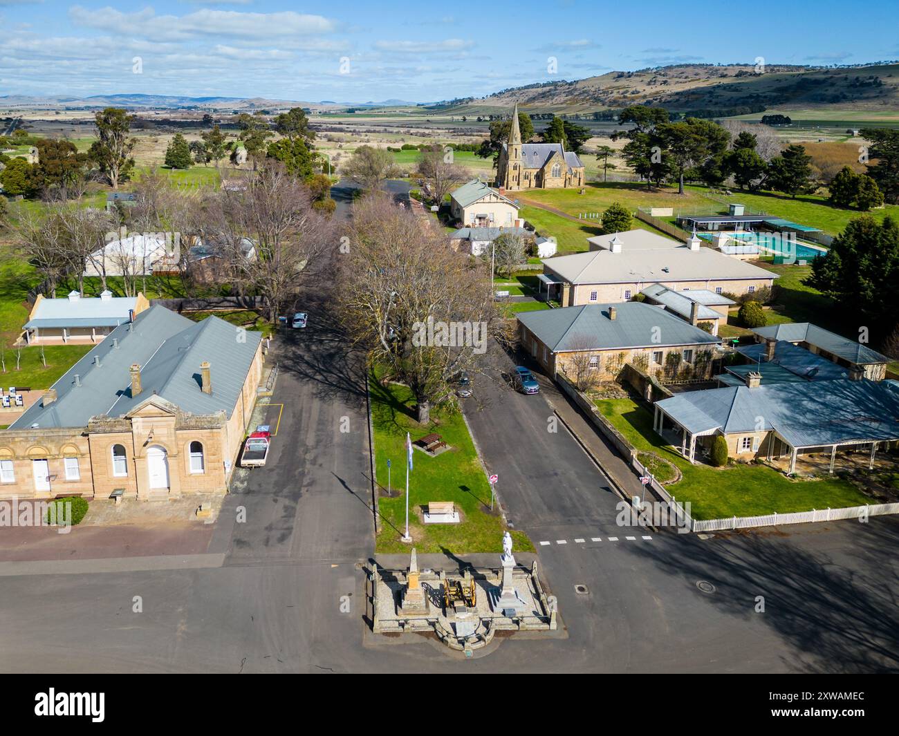 Ross, Australia: Aerial view of the historic ancient Ross town in ...