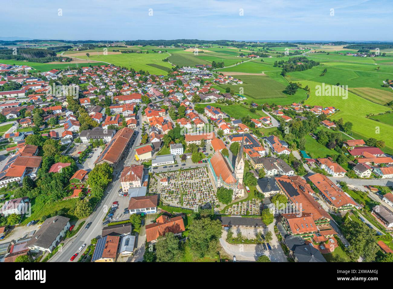 Aerial view of Obing in the Upper Bavarian Chiemgau region Stock Photo ...