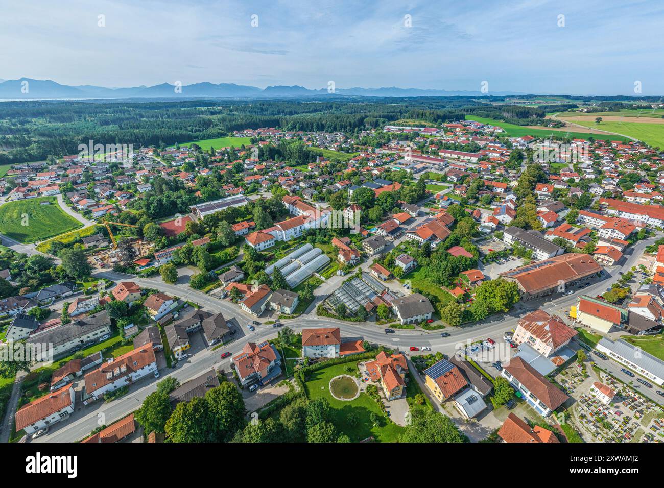 Aerial view of Obing in the Upper Bavarian Chiemgau region Stock Photo ...