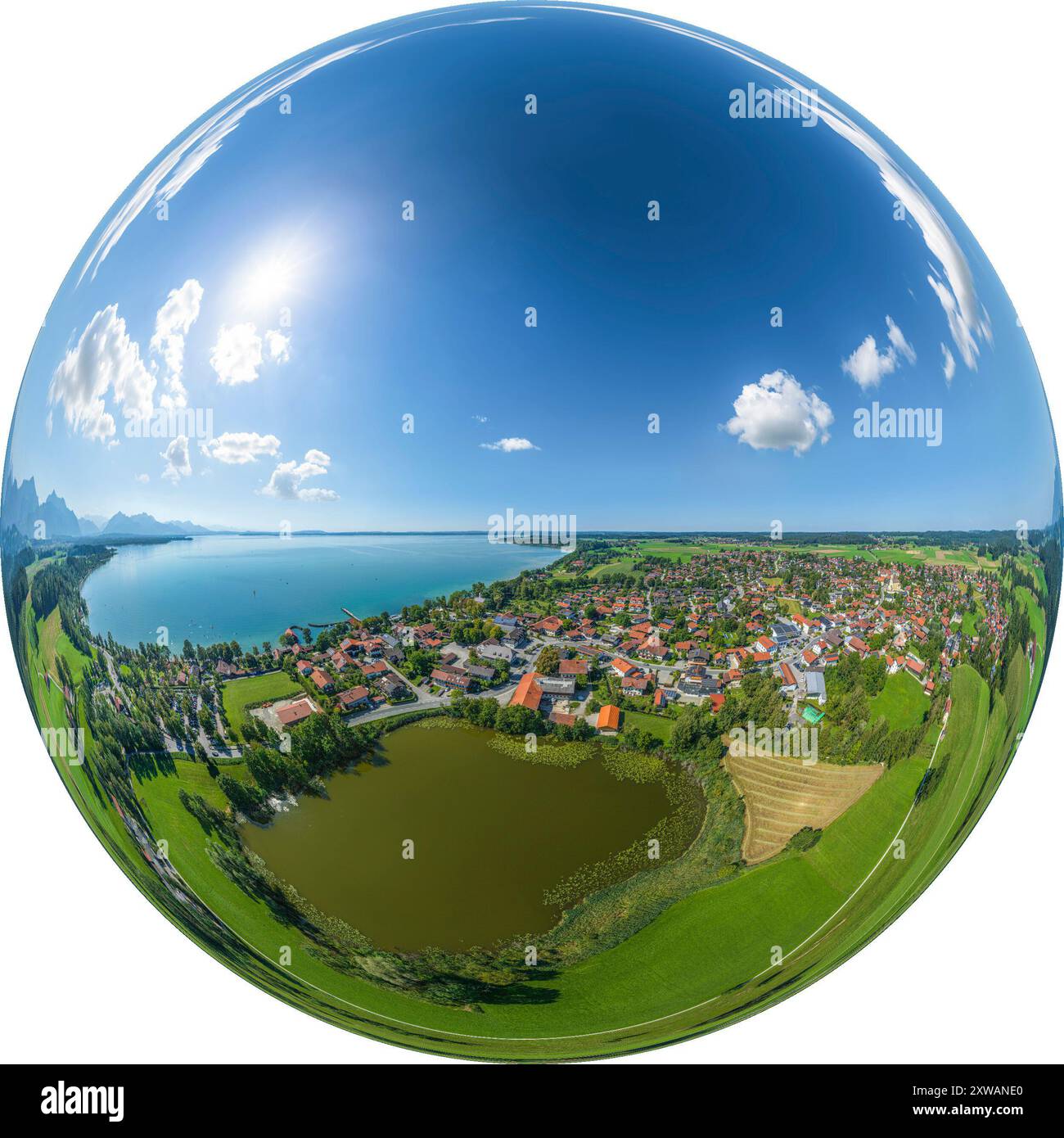 View of Chieming on the eastern shore of Lake Chiemsee in the ...