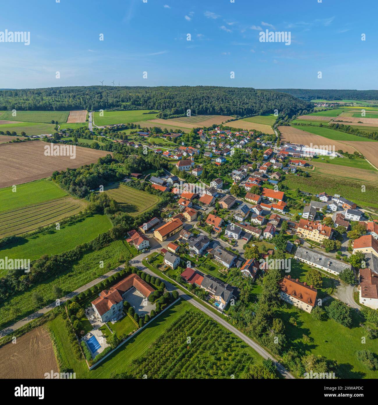 Aerial view to the idyllic upper bavarian Altmuehl Valley aroung the ...