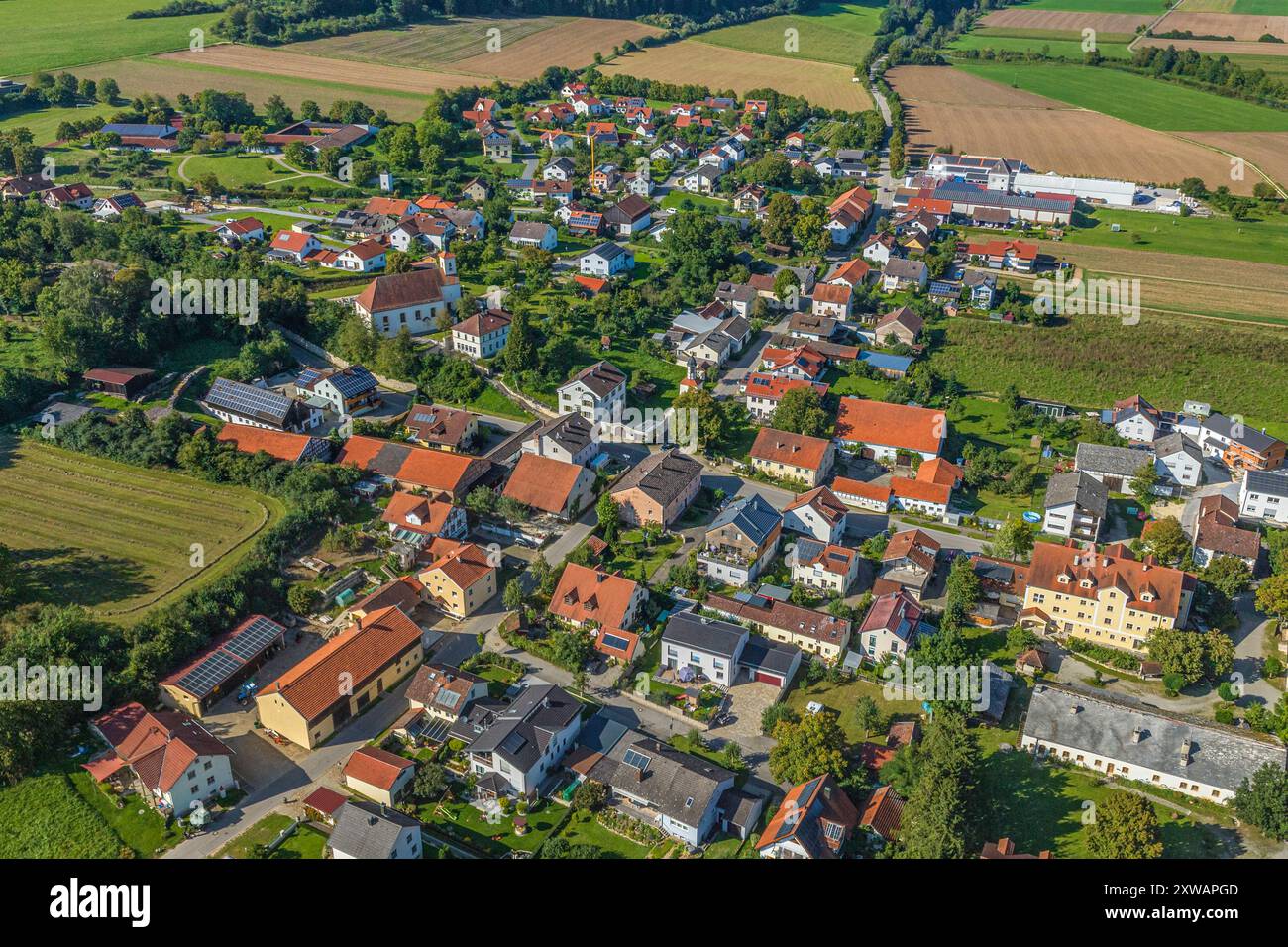 Aerial view to the idyllic upper bavarian Altmuehl Valley aroung the ...
