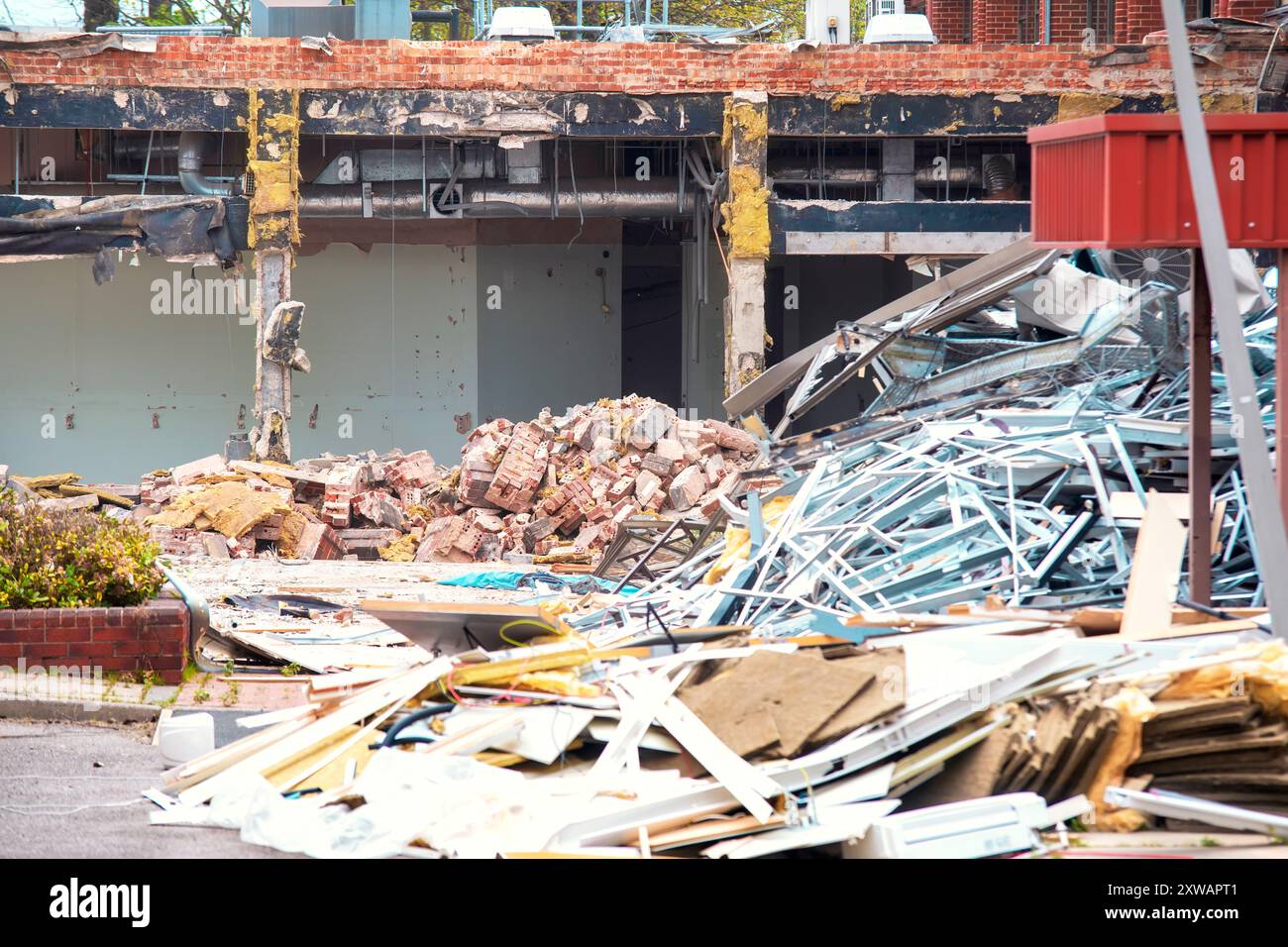 Ruins of a demolished building. Dismantling an old building. Pile of ...