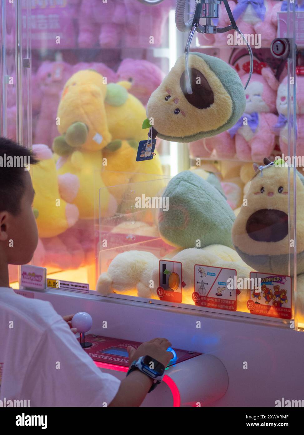 Chongqing, China - Aug 18th, 2024: An asian boy playing the doll claw ...