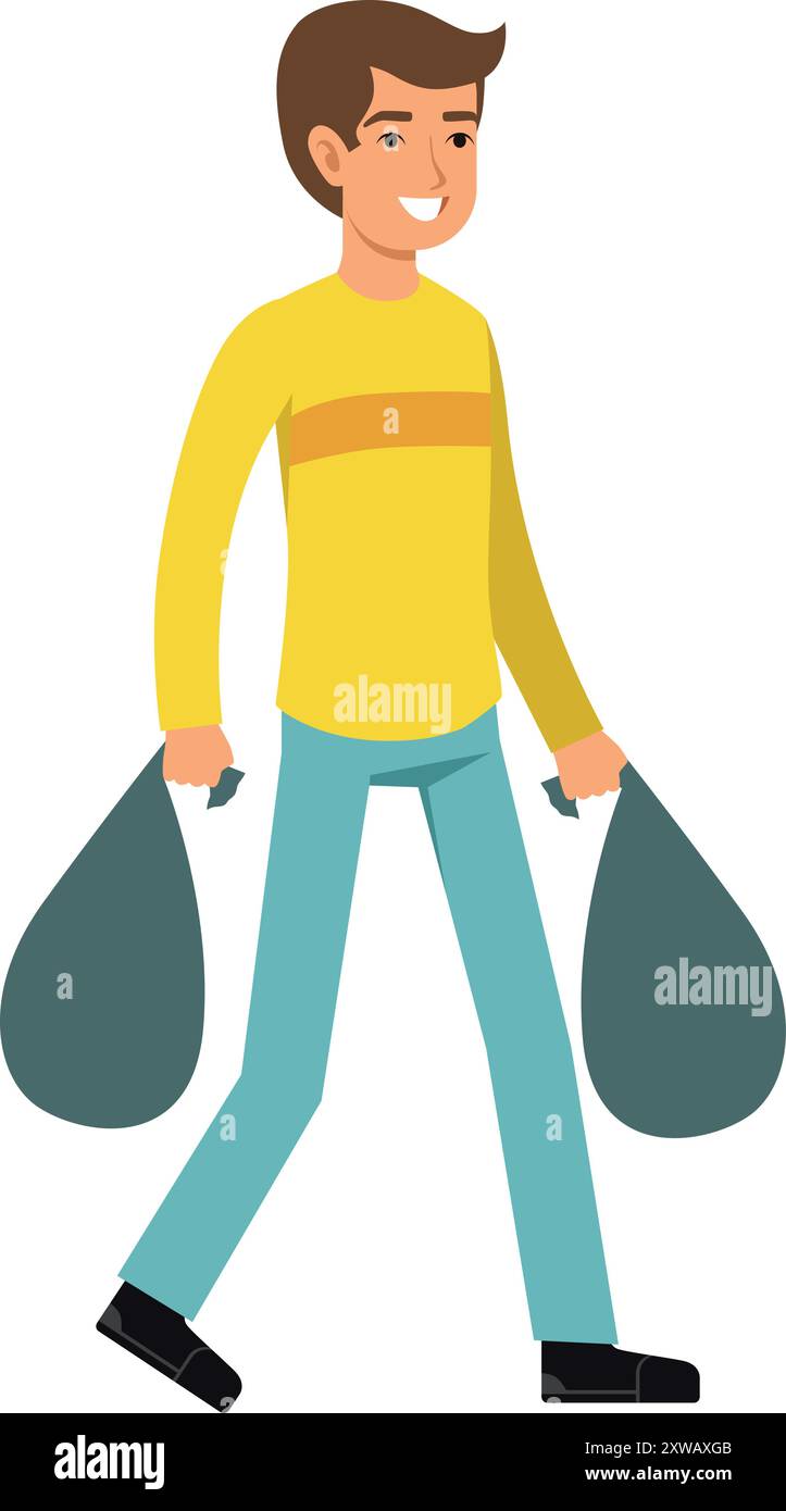 Man carrying black trash bags. Throwing garbage Stock Vector Image ...
