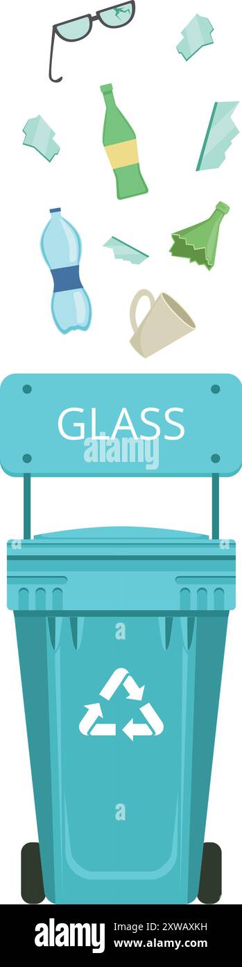 Glass recycle bin. Garbage waste blue container Stock Vector Image ...