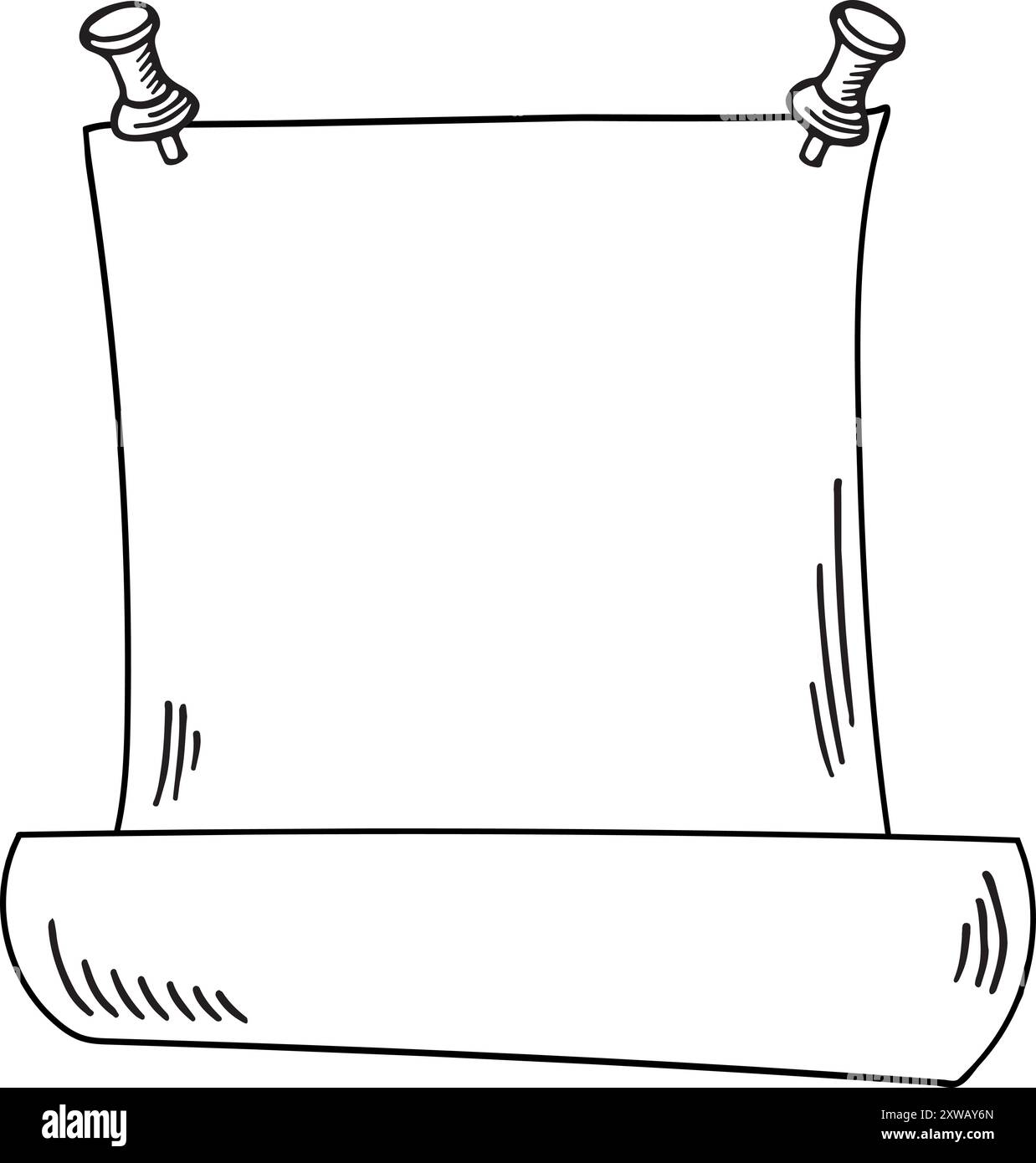 Pinned paper sheet sketch. Hand drawn note template Stock Vector Image ...