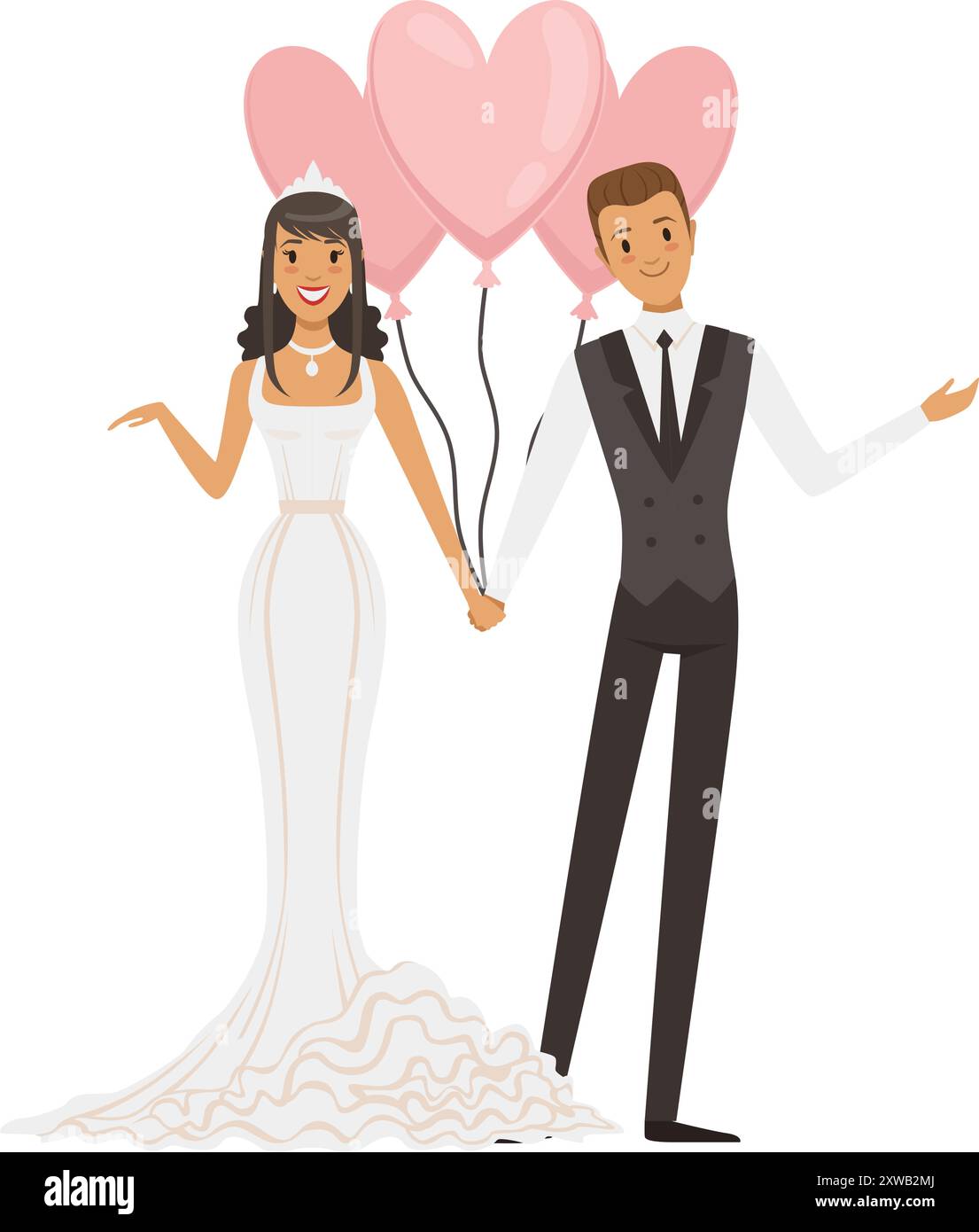 Heart shape balloons in groom and bride hands. Couple love Stock Vector ...