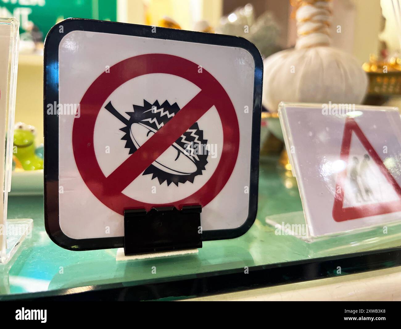 Bangkok, Thailand. 18th July, 2024. A prohibition sign for the fruit ...