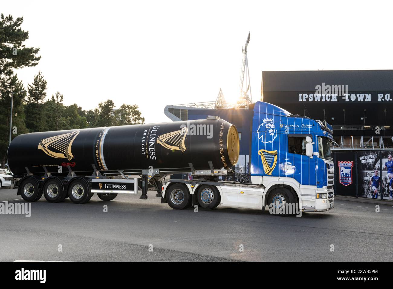 EDITORIAL USE ONLY A customised Guinness tanker outside Portman Road ...