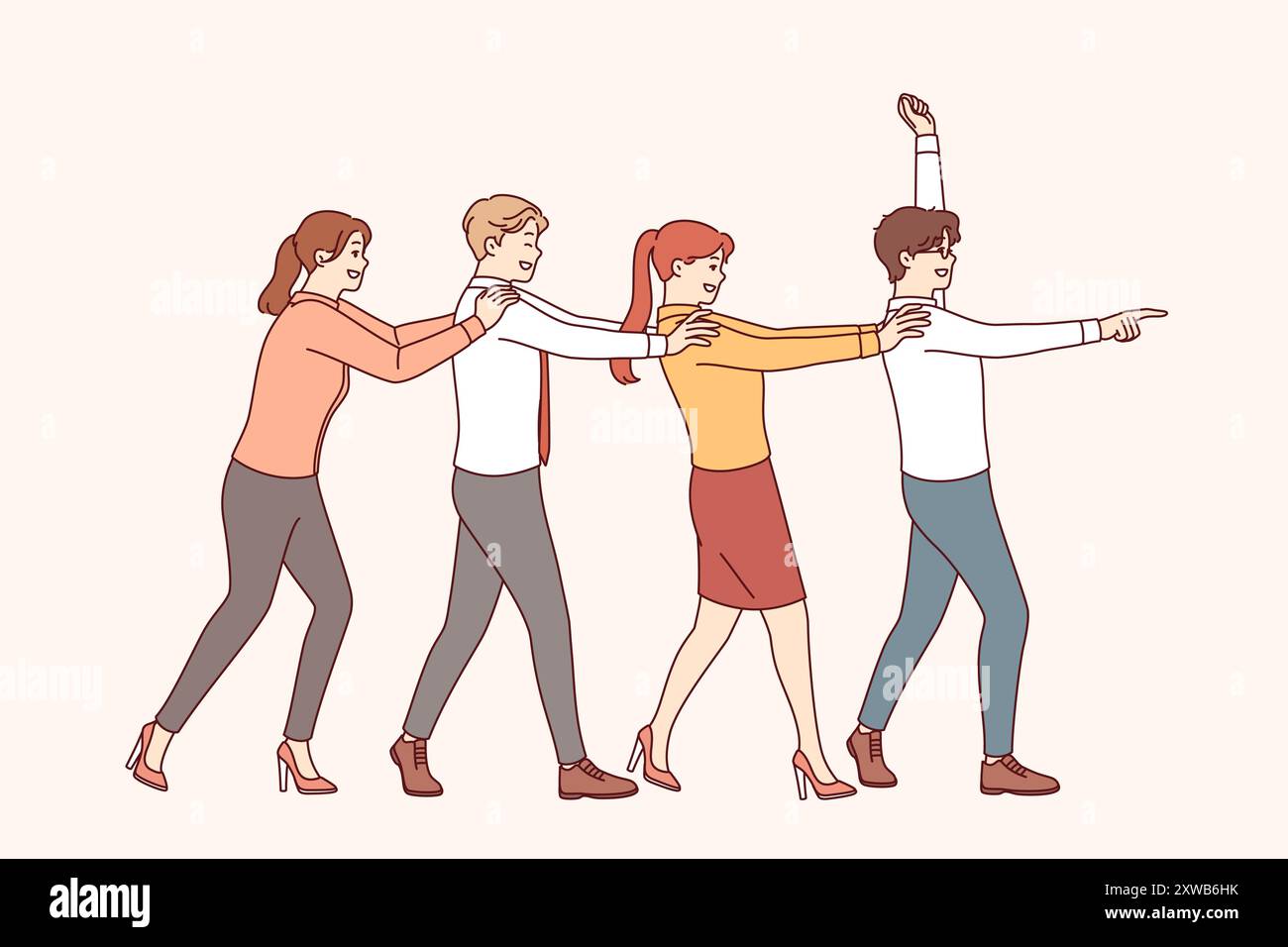 Team building for business people performing dance together holding ...