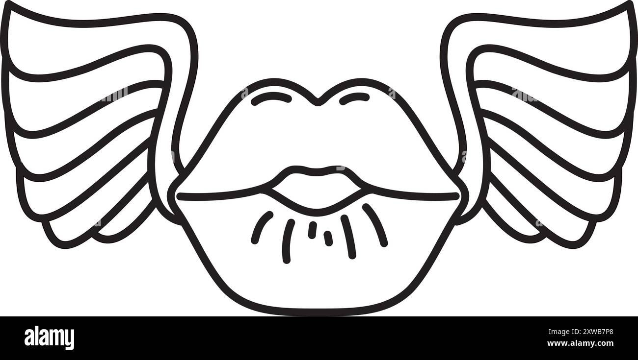 Female kissing lips with wings vector line icon for International ...