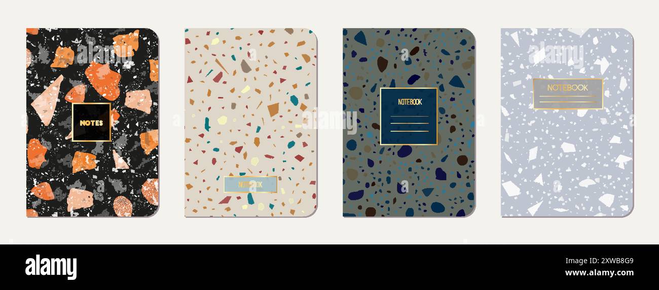 School diary cover design. Terrazzo abstract background made of natural ...