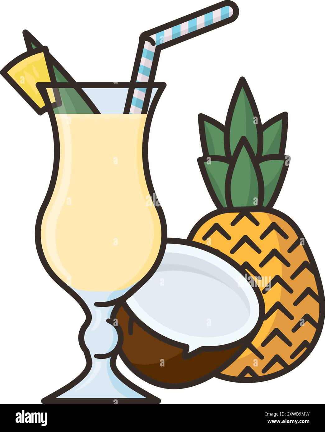 Pina Colada cocktail, coconut and pineapple isolated vector ...