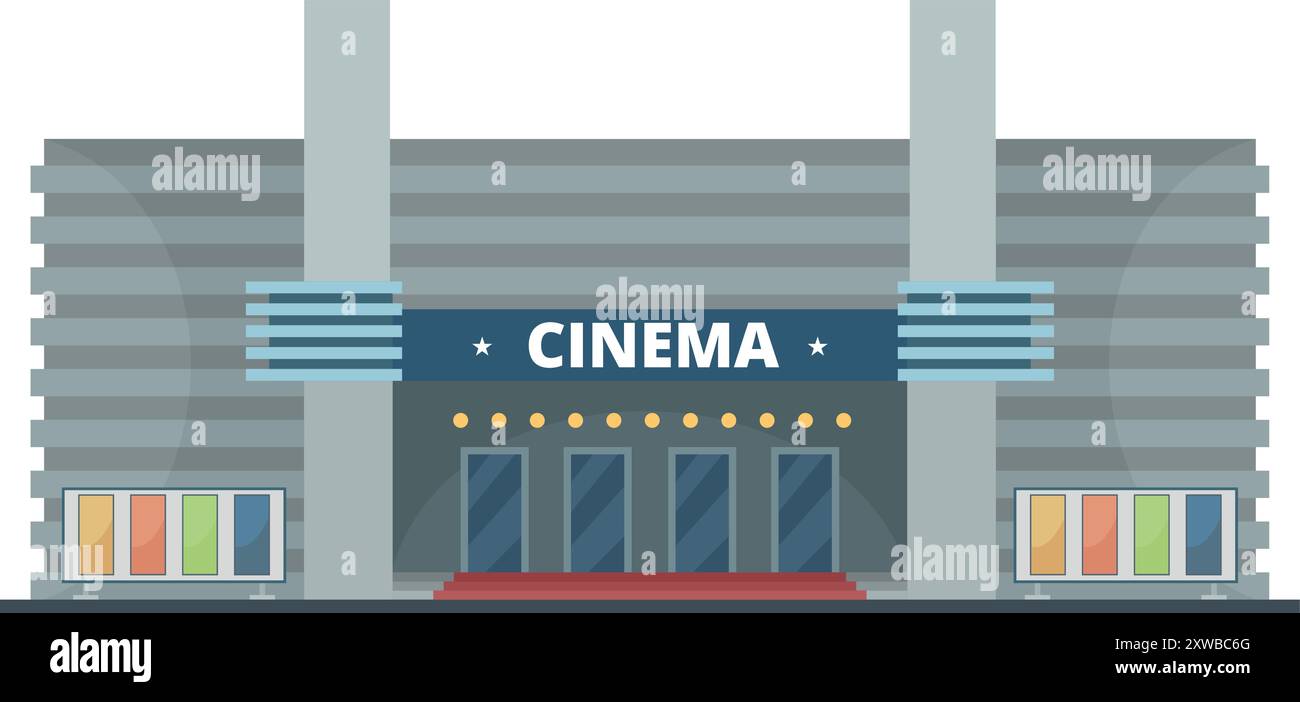 Cinema front. Urban building facade color icon Stock Vector Image & Art ...