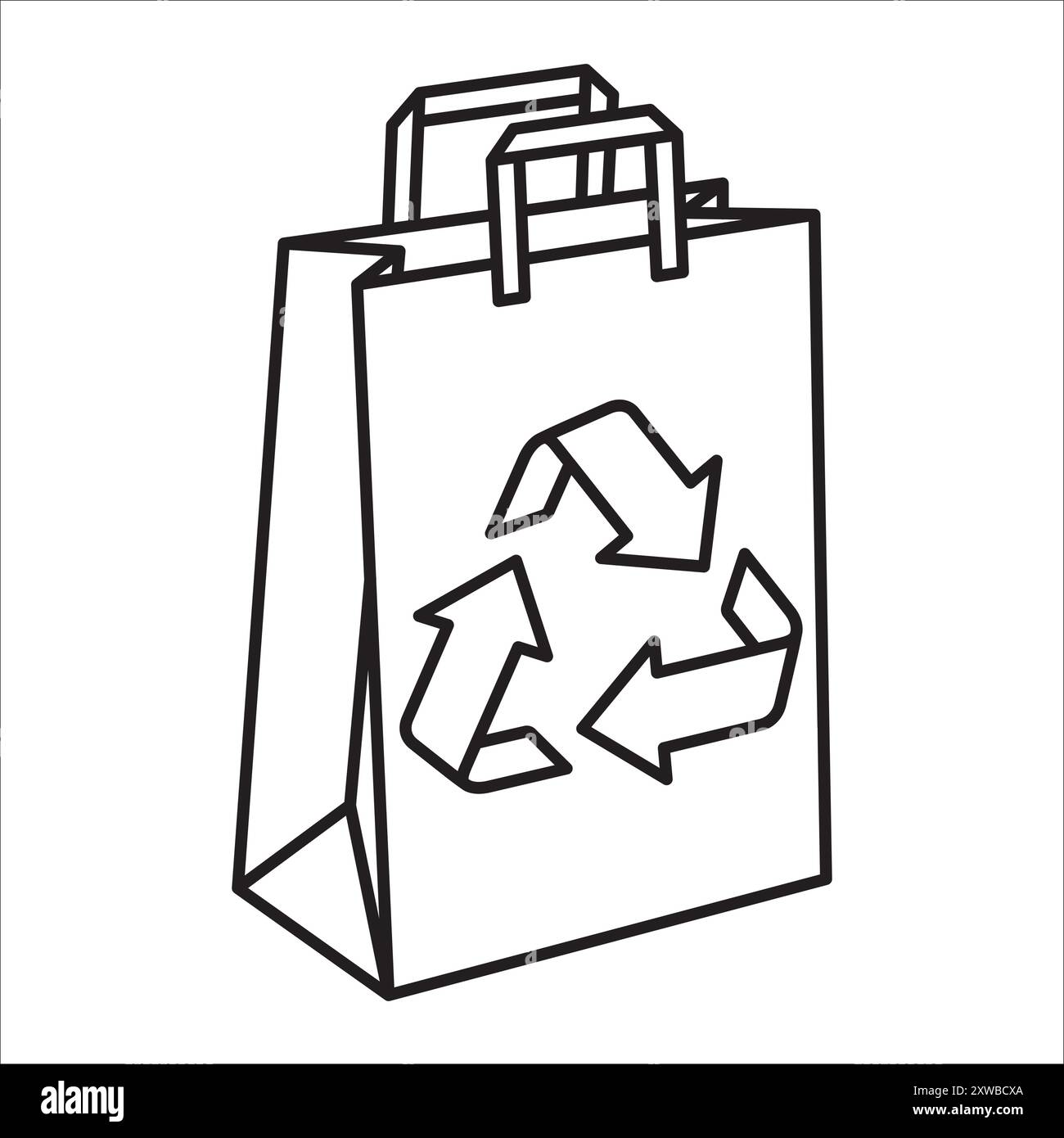 Paperbag with recycling symbol vector line icon for Paper Bag Day on ...