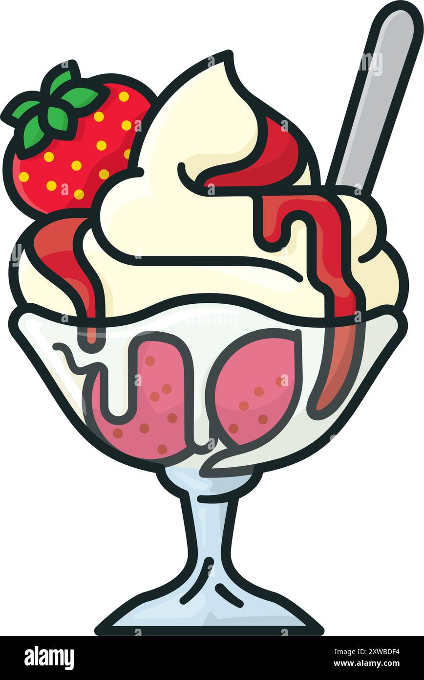 Sundae dessert glass bowl isolated vector illustration for Strawberry ...