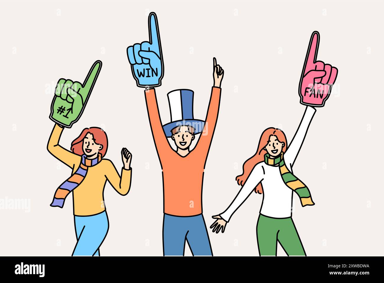 Group of fans raise hands in air, chanting slogans to support football ...