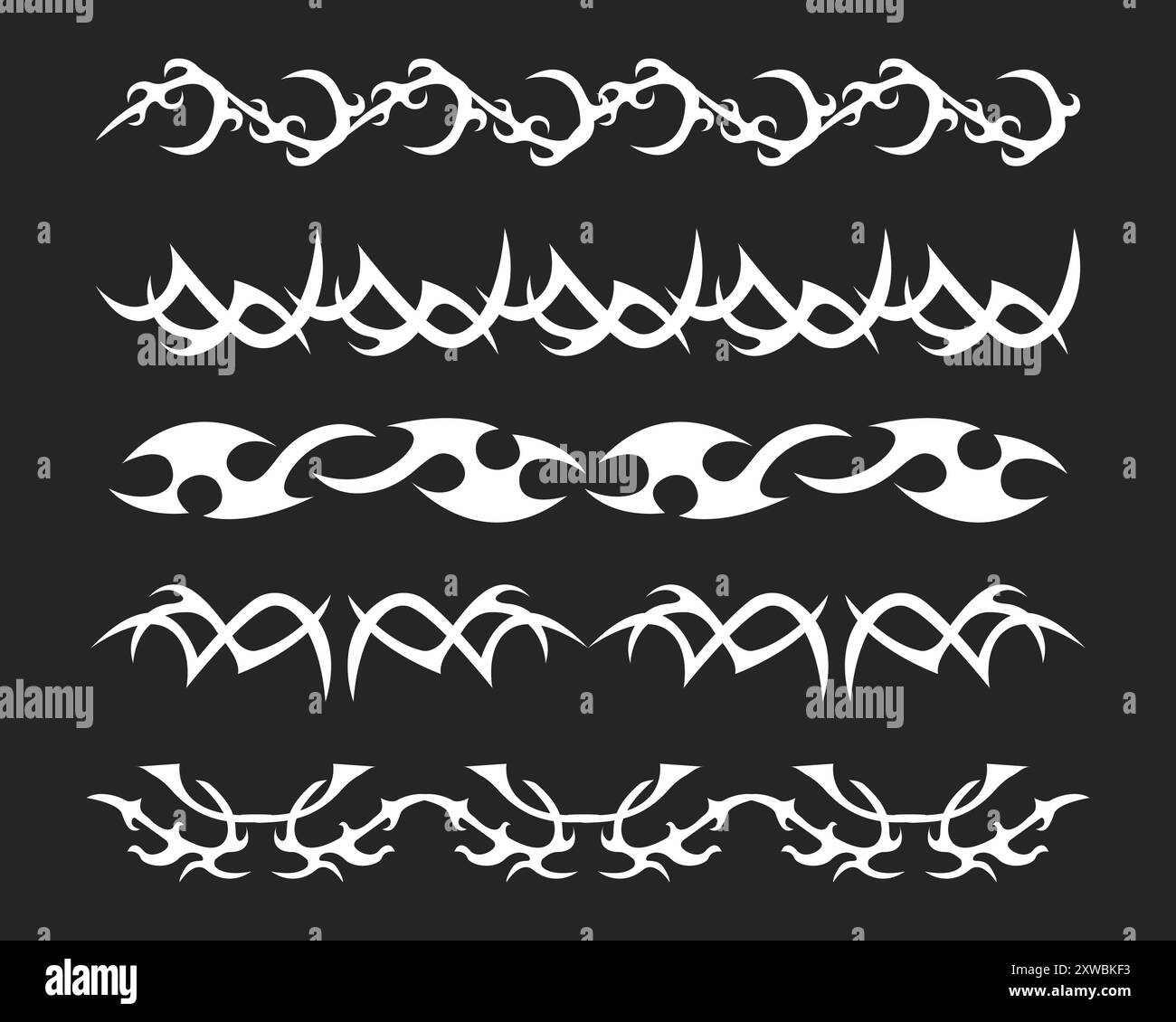 Set Neotribal y2k aesthetic tattoo gothic border cover, flame or wings ...