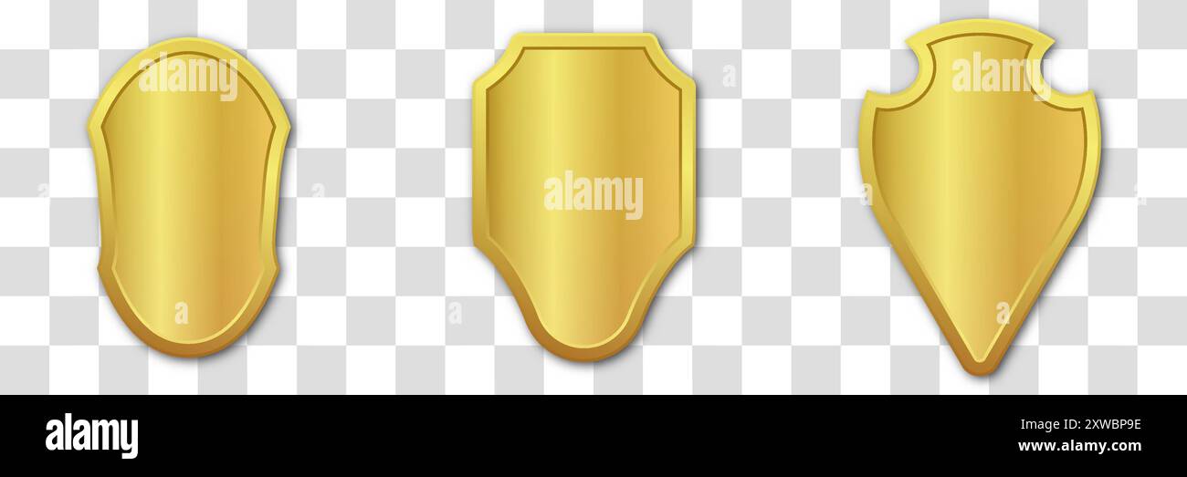 Set of realistic golden heraldic shields. Vector illustration on a ...