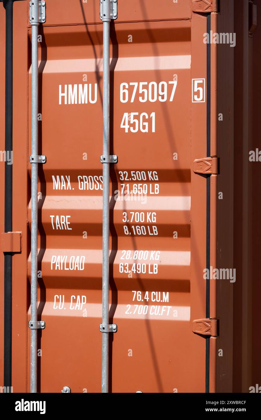 HMM shipping container detail, Nuneaton, Warwickshire, UK Stock Photo ...